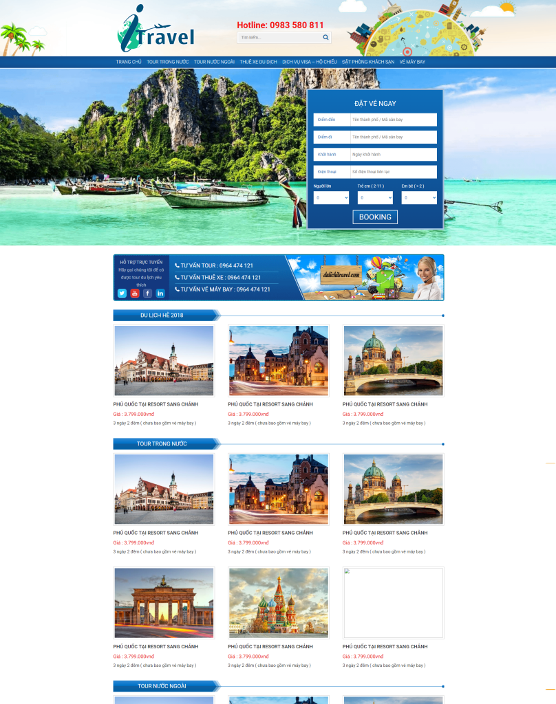 Theme WordPress du lịch iTravel – Thiết kế web wordpress chuyên nghiệp WebWP.vn